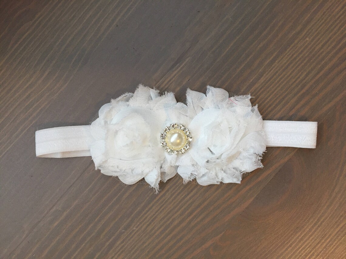 White Baby Girl Headband White Pearl Headband White Shabby - Etsy