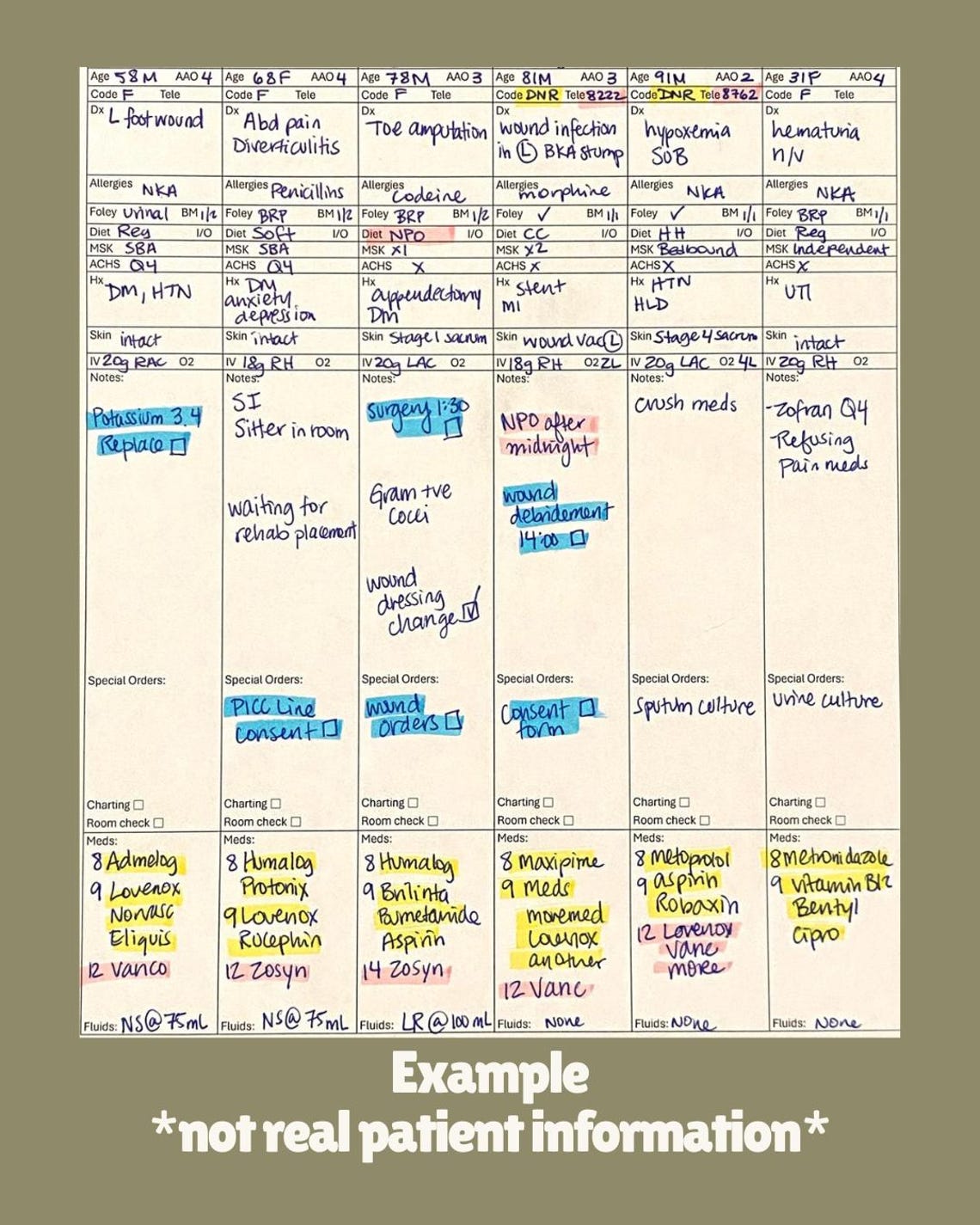 Minimalist SIX Patient Nursing Brain Sheet, Perfect for Med/surg Nurses | Immediate Download and ...