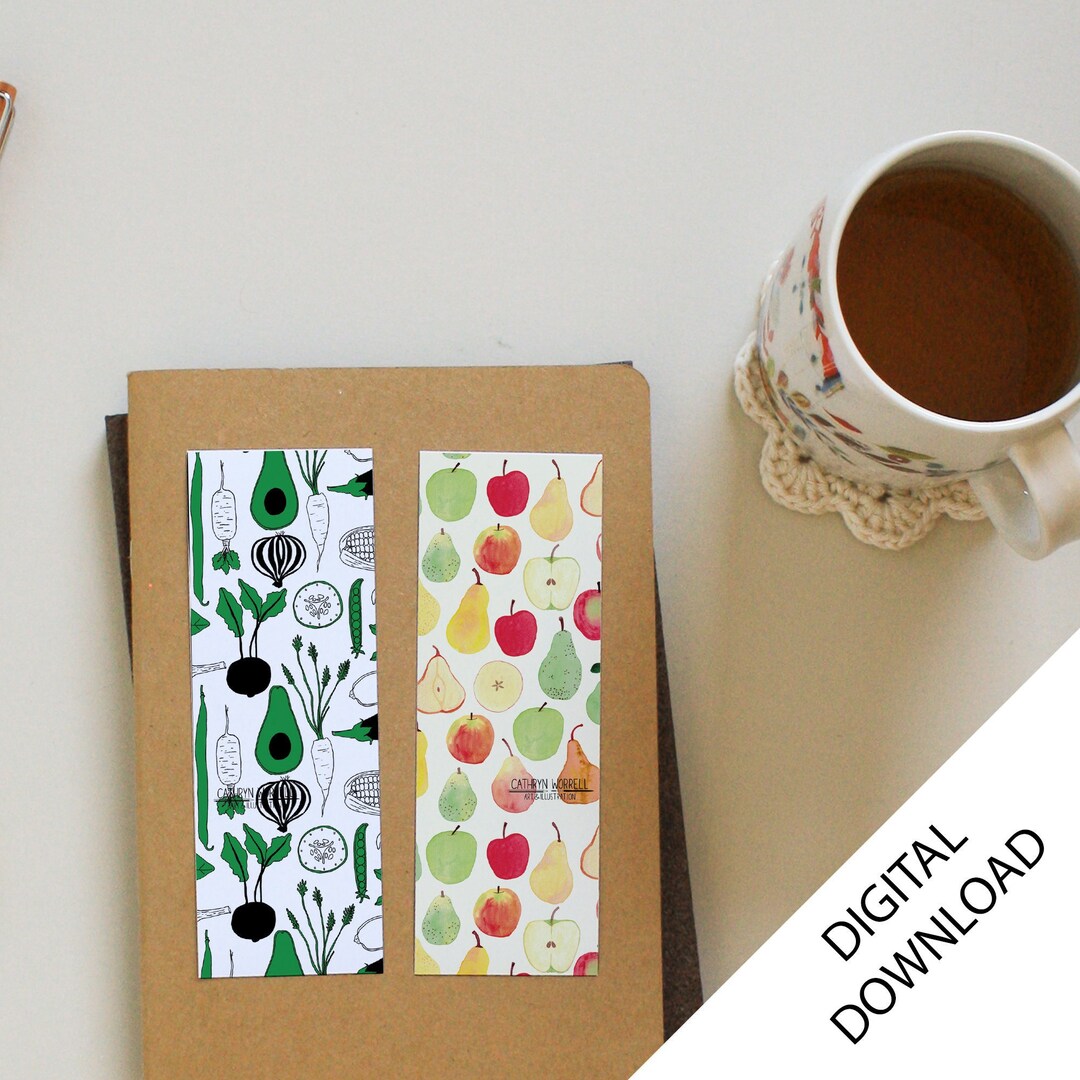 Fruit and Vegetables Printable Bookmarks Set of 2 Illustrated - Etsy