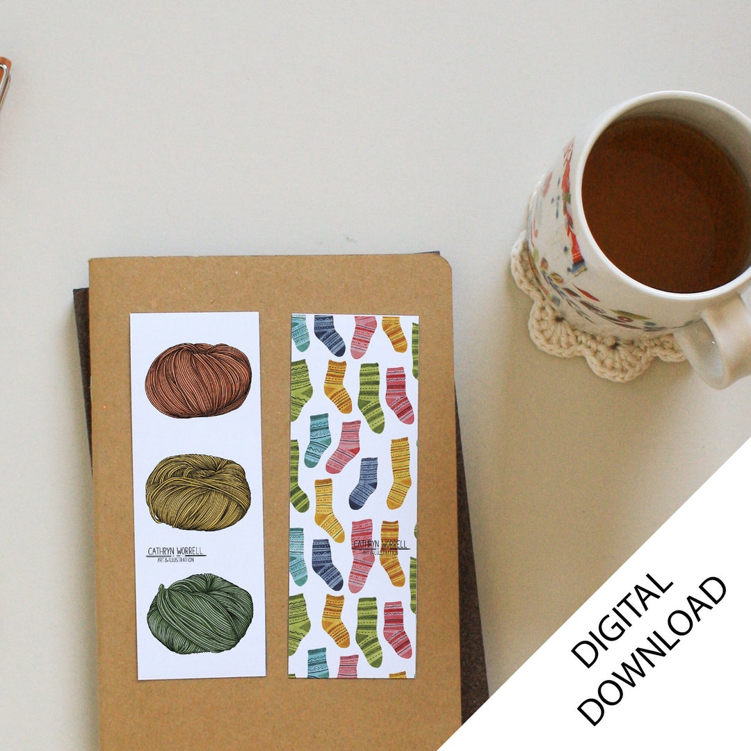 Yarn and Fair Isle Socks Printable Bookmarks Set of 2 - Etsy