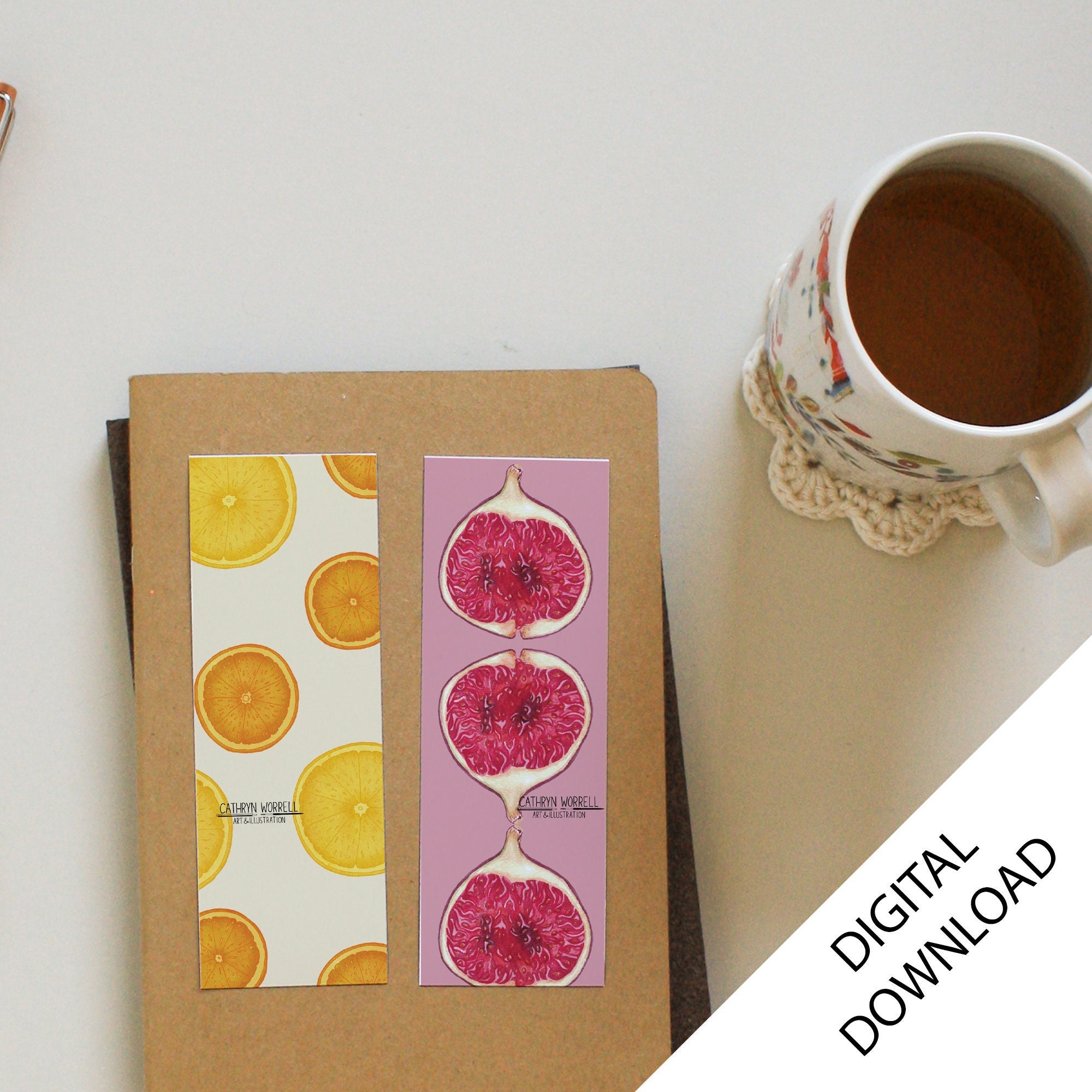 Fruit oranges Lemons Figs Printable Bookmarks Set of 2 - Etsy