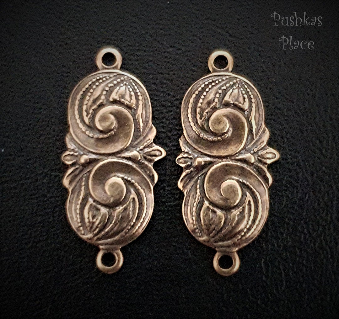 4 Vintage Stamp 18 X 8 Mm Oxidized Brass Floral Design 2 Hole ...