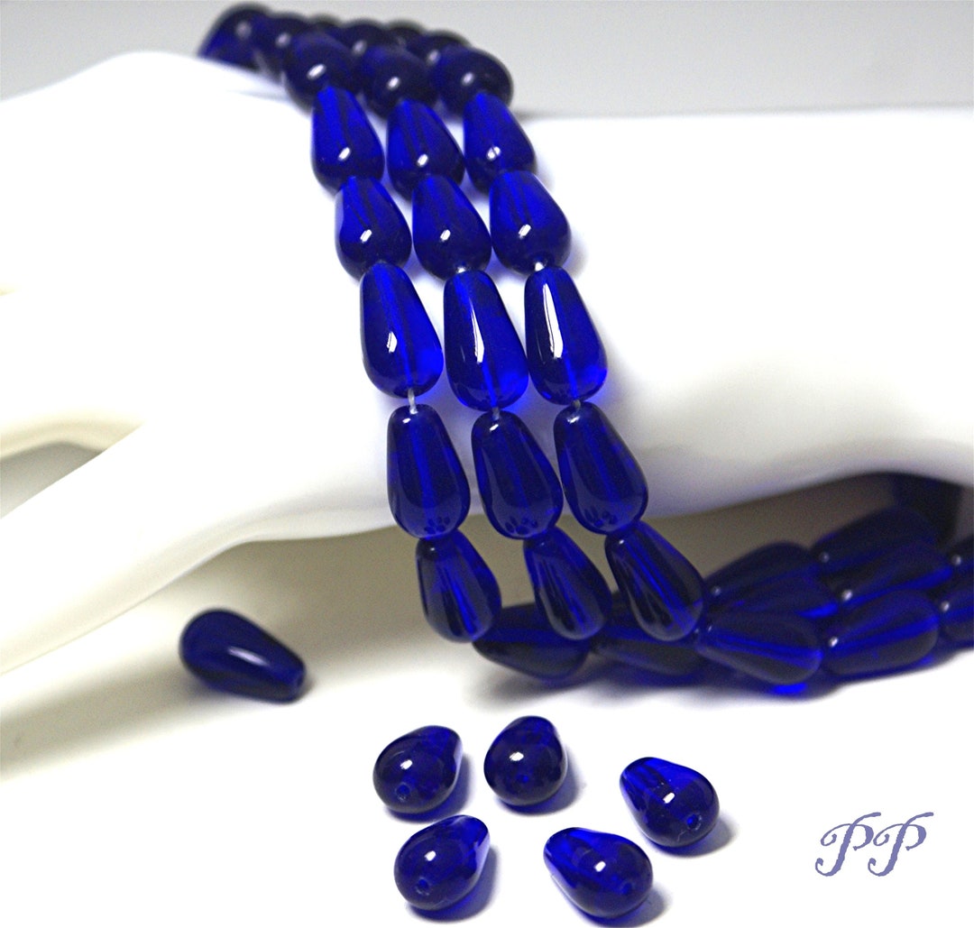 10 Rare Vintage Czech Glass 13 X 6mm Cobalt Transparent Pressed Smooth ...