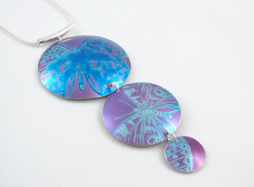 Butterfly Butterflies Anodised Aluminium and Silver Necklace Pendant ...