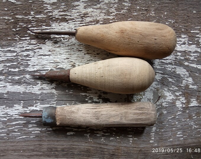 Vintage awl set of 3 pieces cobbler tool forged awl rusty | Etsy