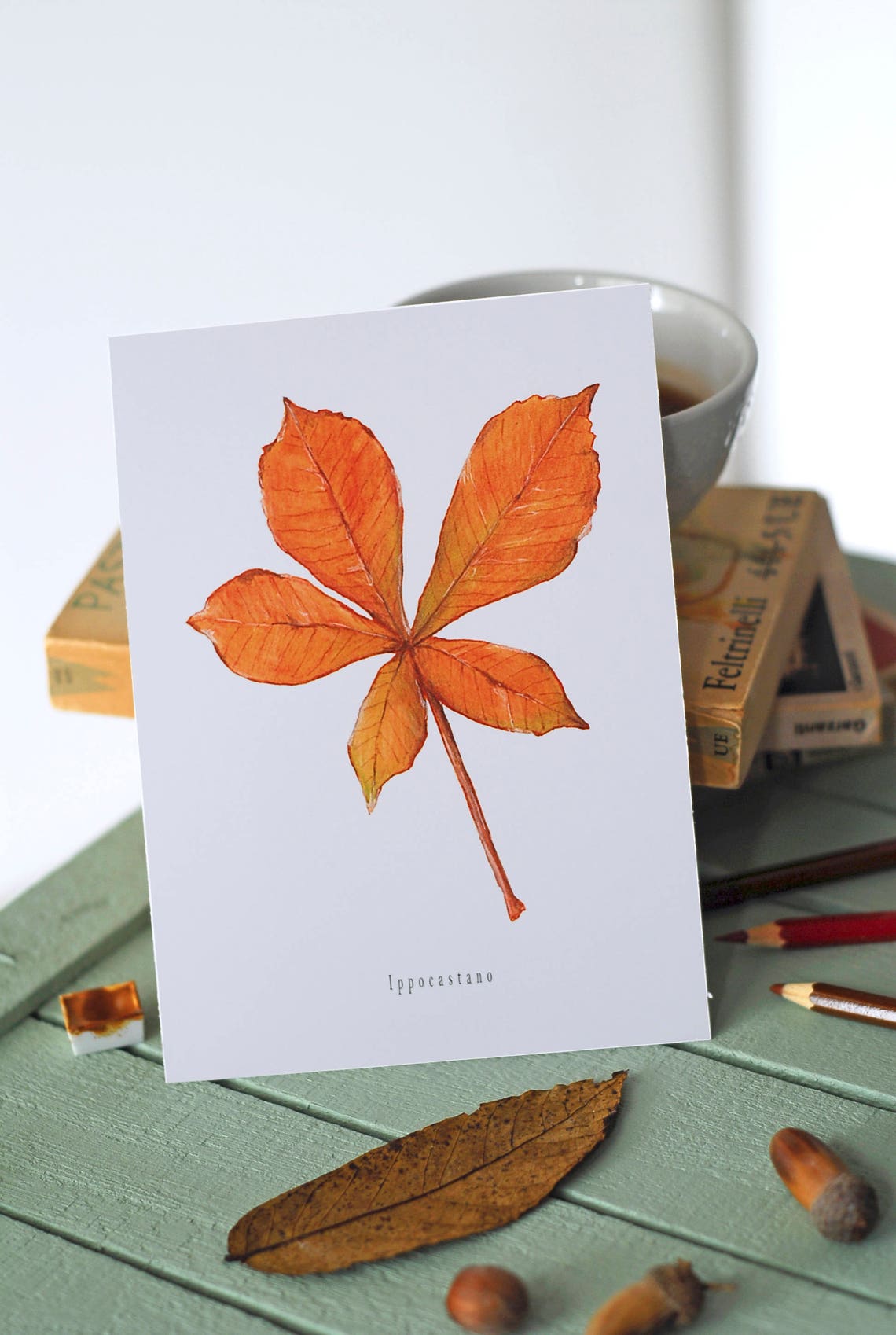 Horse Chestnut Art Print Leaf Botanical Print Watercolor - Etsy