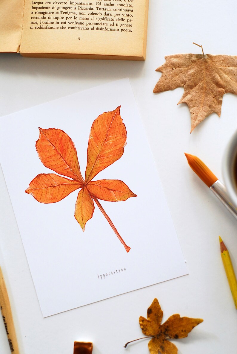 Horse Chestnut Art Print Leaf Botanical Print Watercolor - Etsy