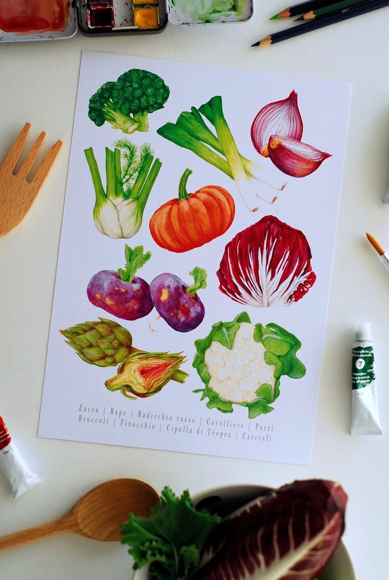 Vegetable Print Food Illustration Kitchen Art Print - Etsy