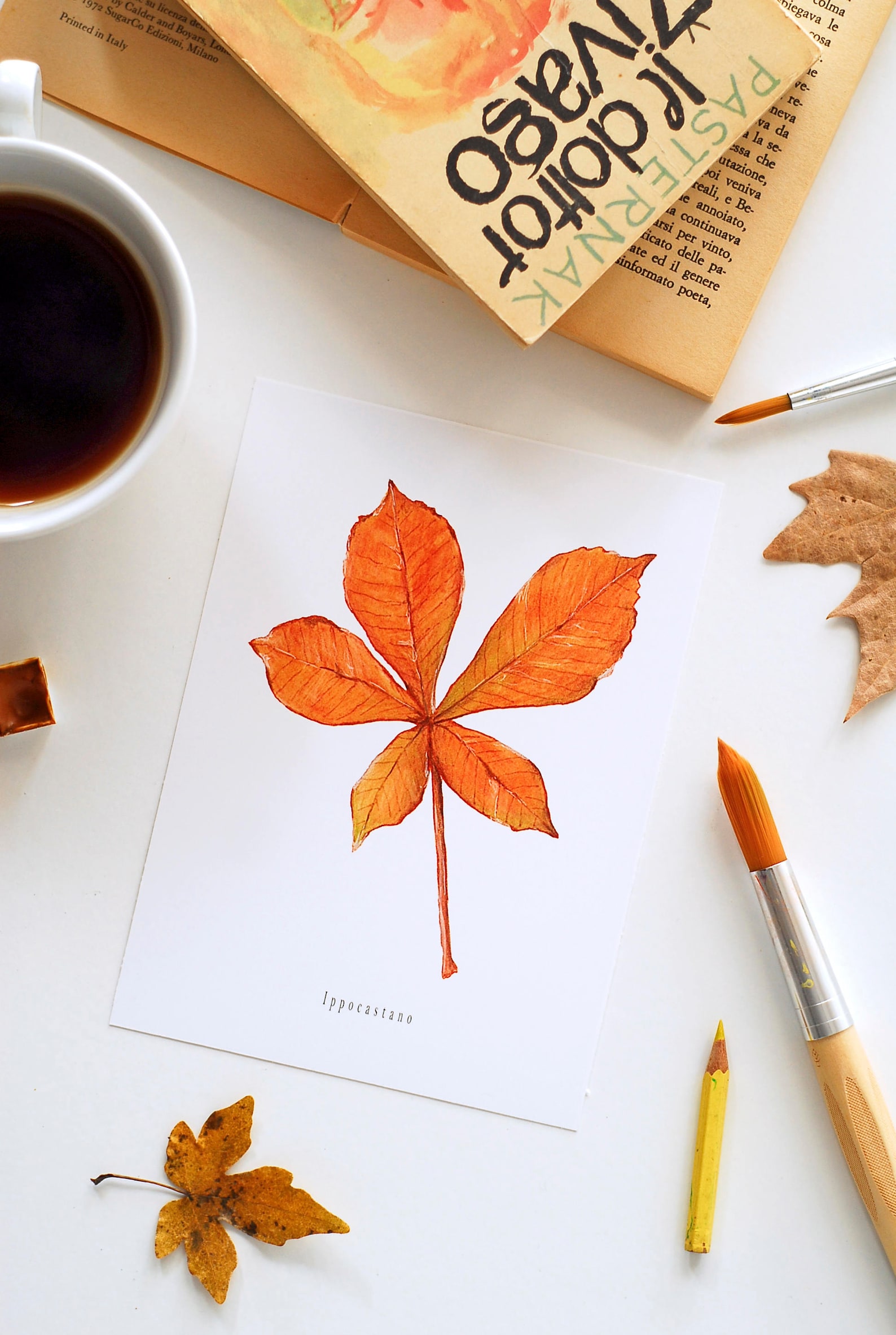 Horse Chestnut Art Print Leaf Botanical Print Watercolor - Etsy