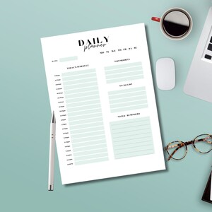 Printable Daily Planner, PDF A4, US Letter, A5 Sizes, Minimal Teal Blue ...