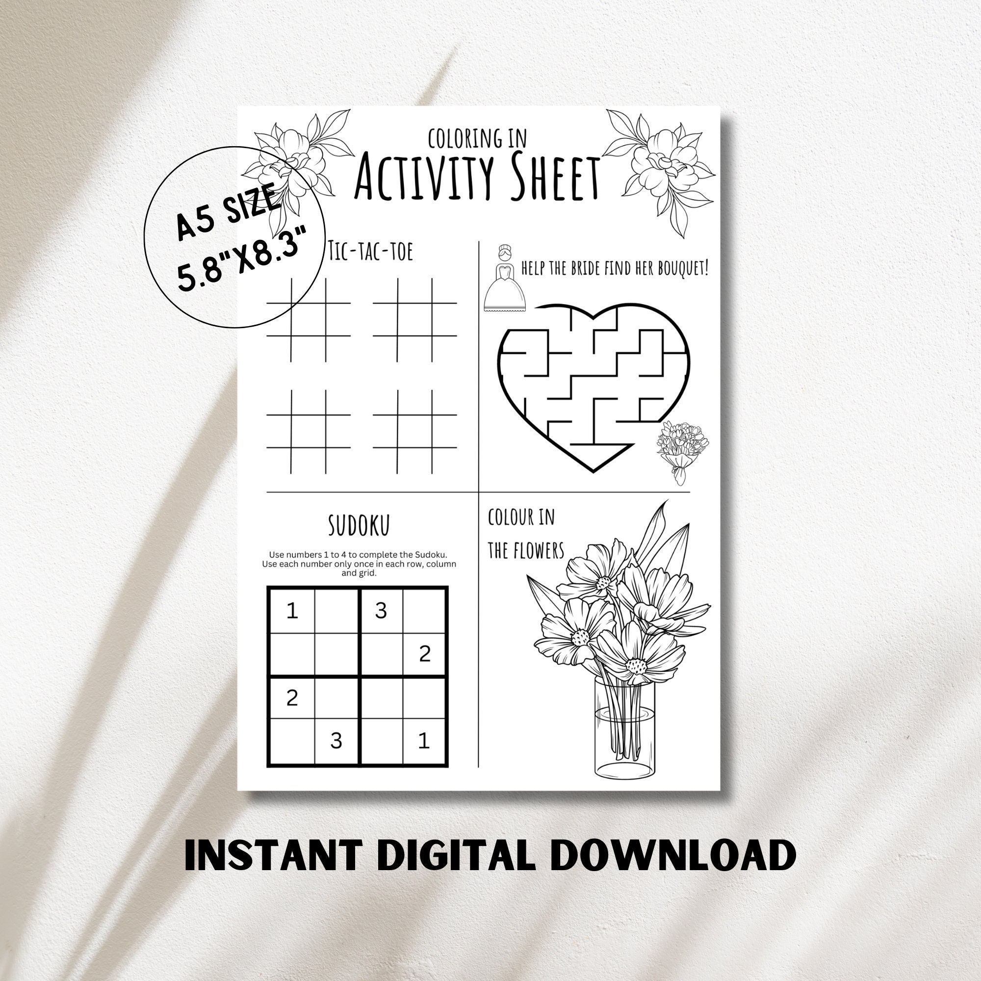 Kid's Wedding Activity Coloring Sheet Printable, A5 Size 5.8 X 8.3 ...