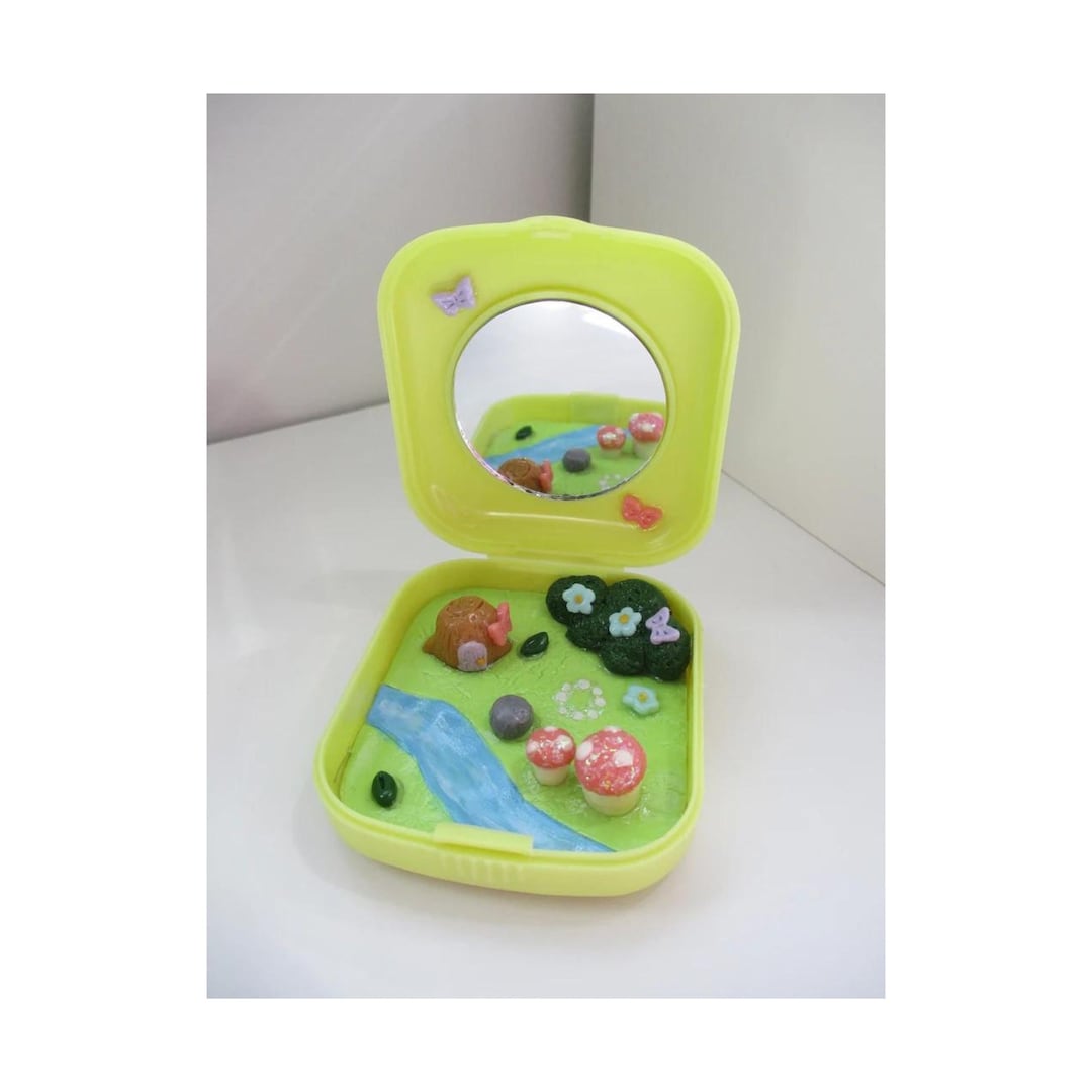 Tiny Makeup Mirror Compact "fairy Garden",polymer Clay,polly Pocket ...