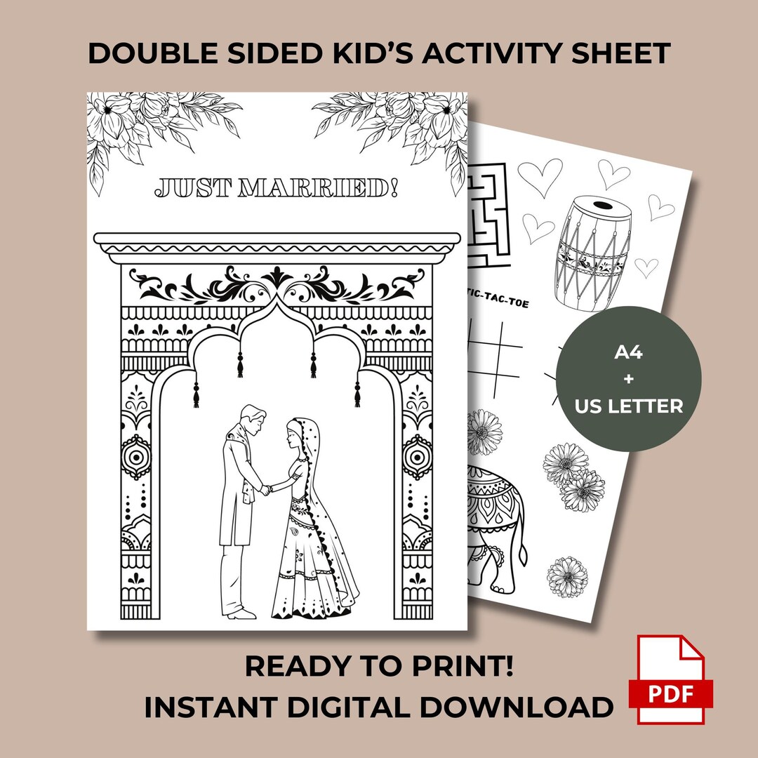 Indian Wedding Activity Colouring Sheet, A4 & US Letter Document, Kids ...