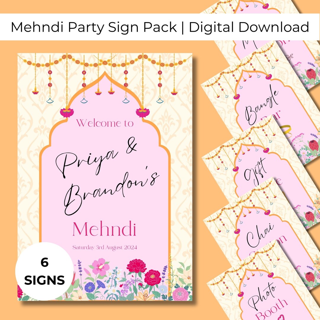 Mehndi Signs Pack | Custom Welcome Sign | Henna Night, Bridal Shower ...