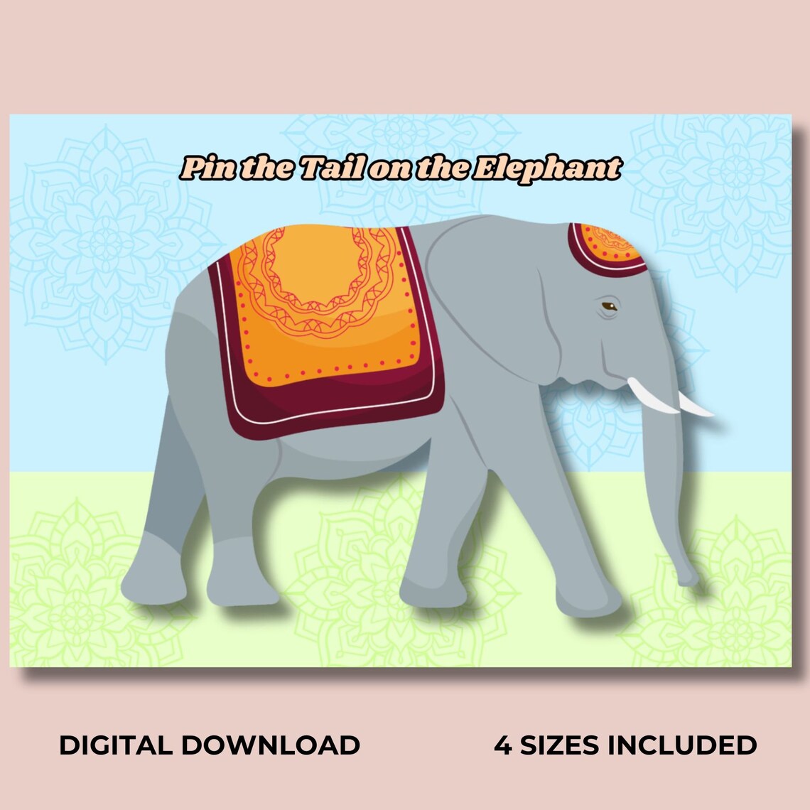 Pin the Tail on the Elephant, Henna Night Game Printable, A3 A2 14x11 ...