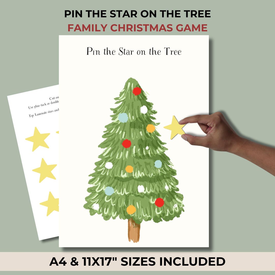 Pin the Star on the Tree | Family Christmas Holiday | A3, 11x17 ...