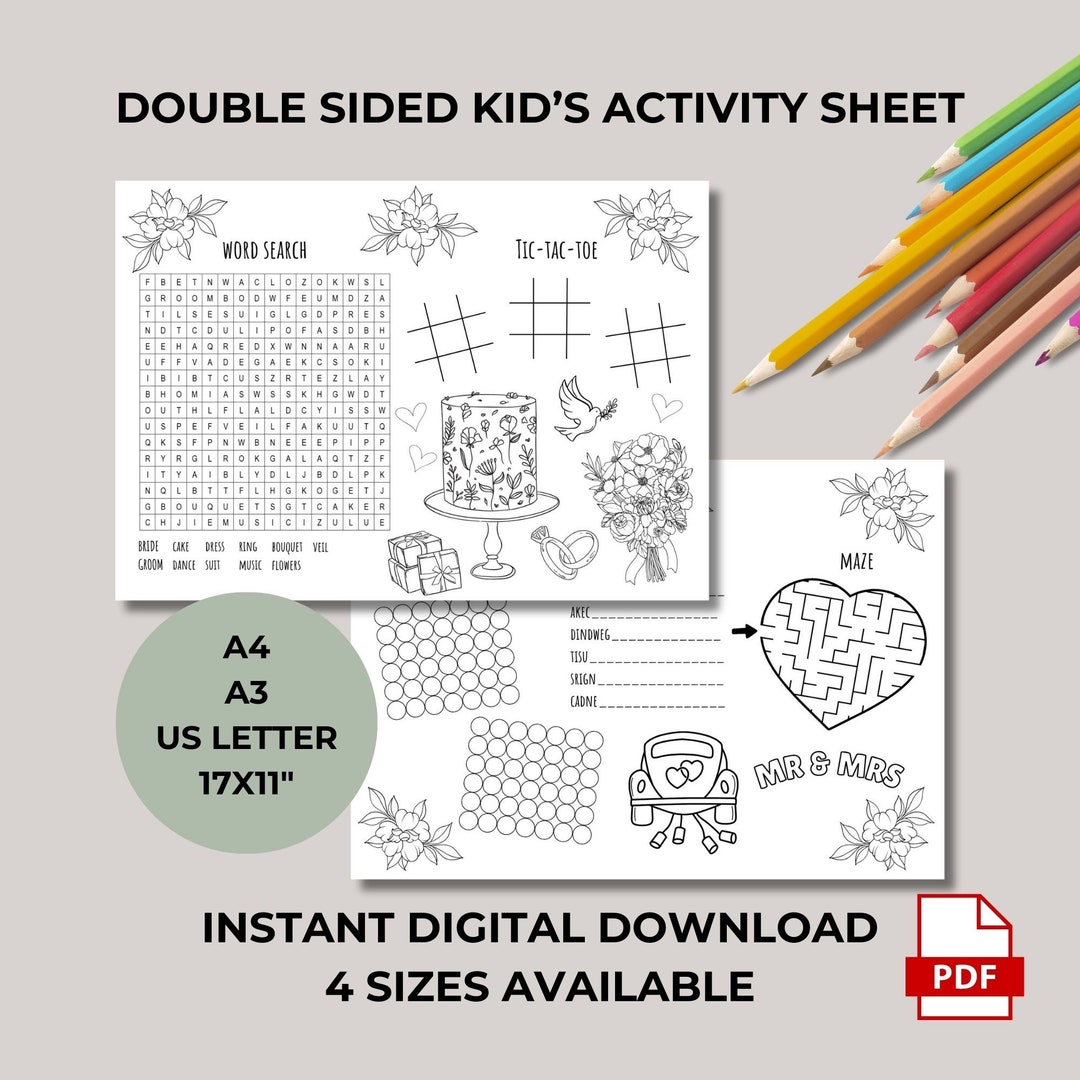 Wedding Activity Colouring Sheet Printable, Kids Table Reception Games ...