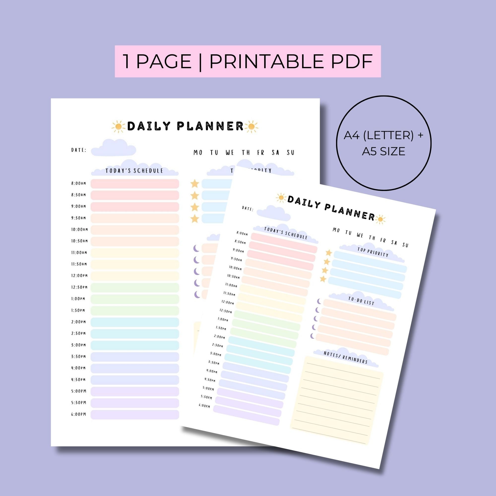 Printable Daily Planner PDF A4 US Letter and A5 Sizes - Etsy