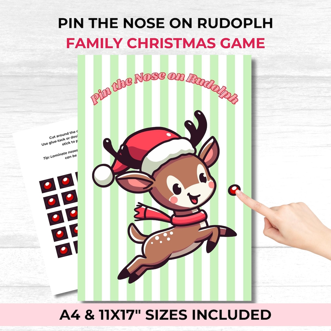 Pin the Nose on Rudolph Family Christmas Holiday A3, 11x17 Tabloid Fun ...
