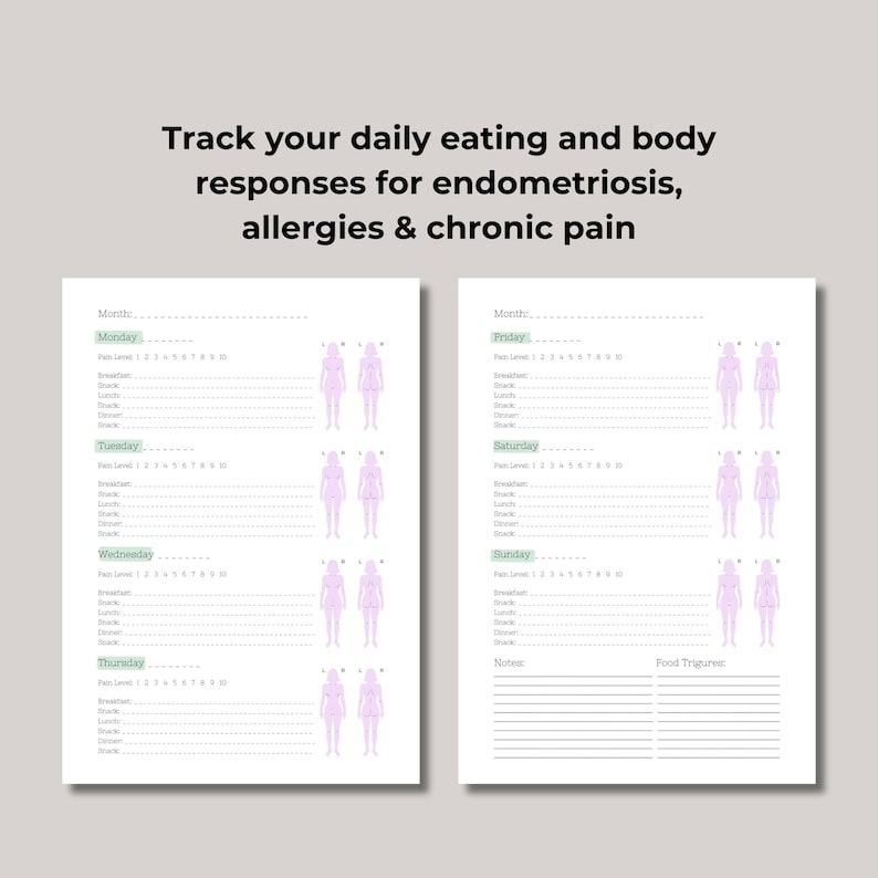 Food & Body Pain Diary, Symptom Tracker for Chronic Pain, Allergies ...