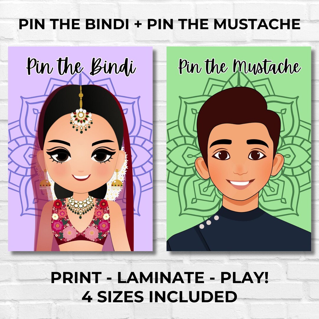 Pin the Bindi & Pin the Mustache Henna Night Game Printable | Indian ...