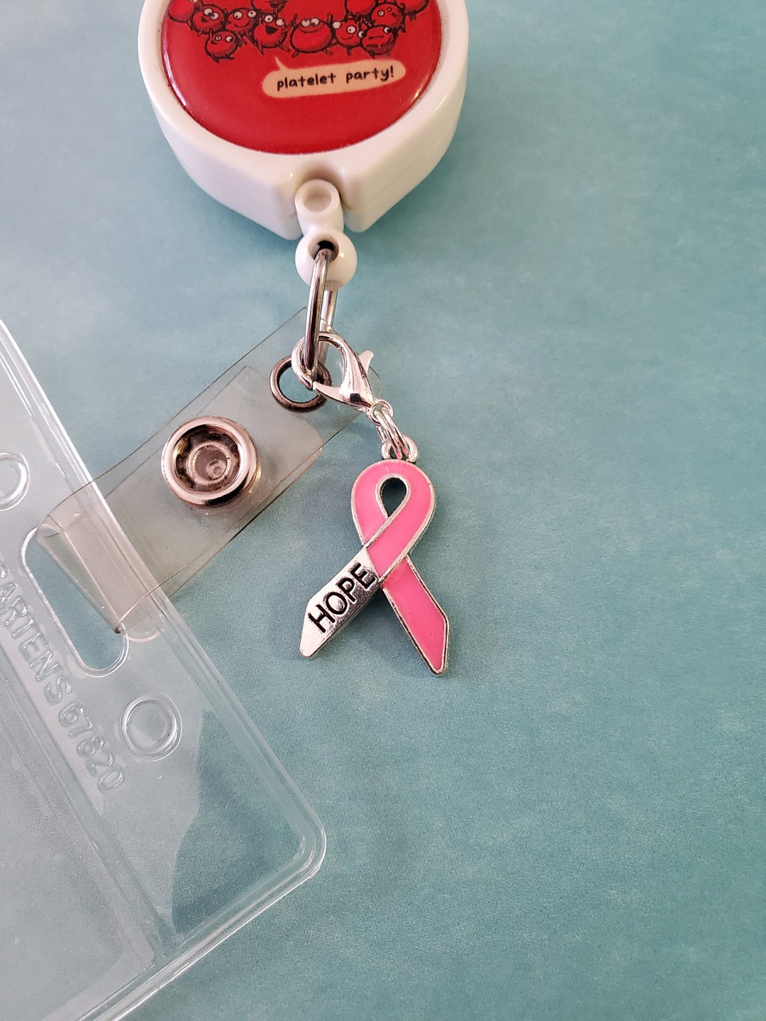 Breast Cancer Awareness Ribbon Badge Reel Charm · Lanyard Charm ...