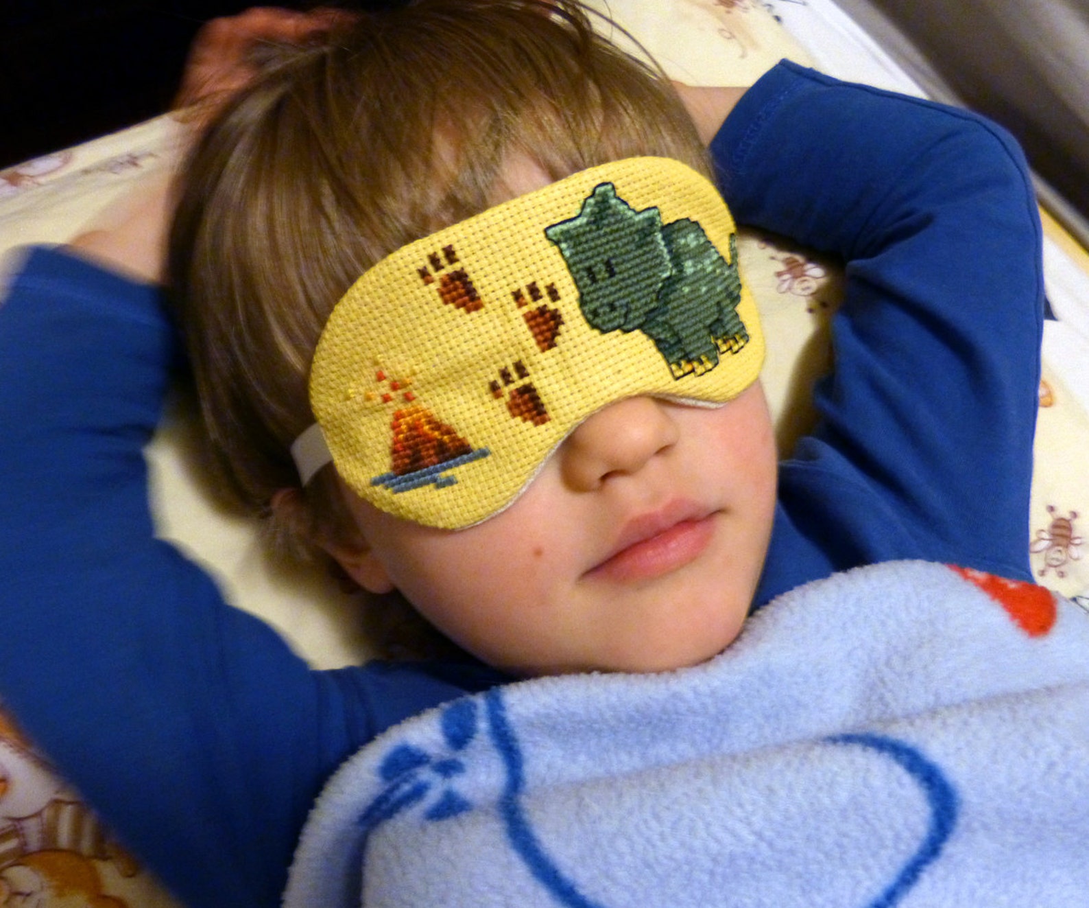 Embroidered Sleeping Mask for Kid With Dino - Child's Sleeping Mask ...