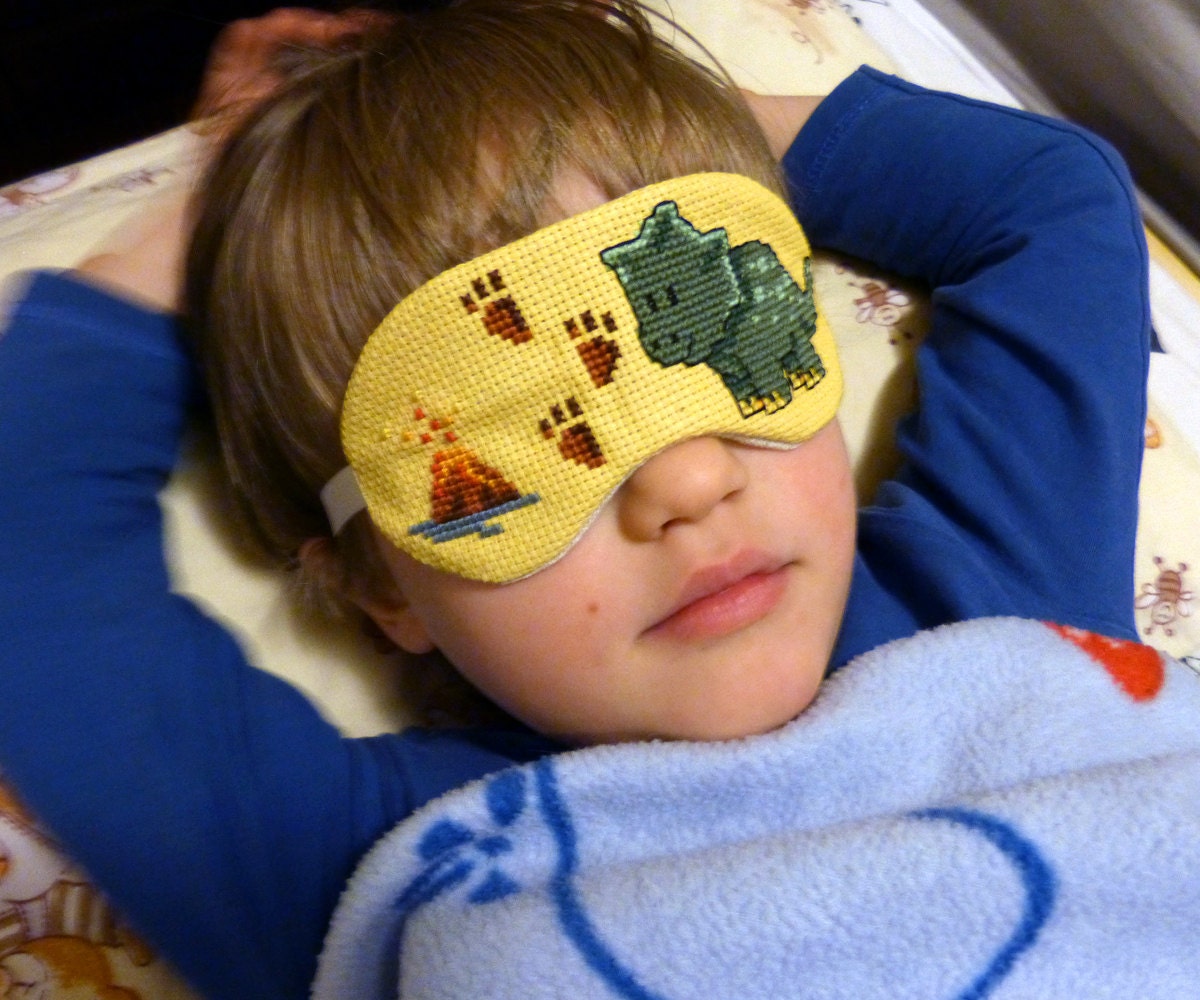 Embroidered Sleeping Mask for Kid With Dino - Child's Sleeping Mask ...