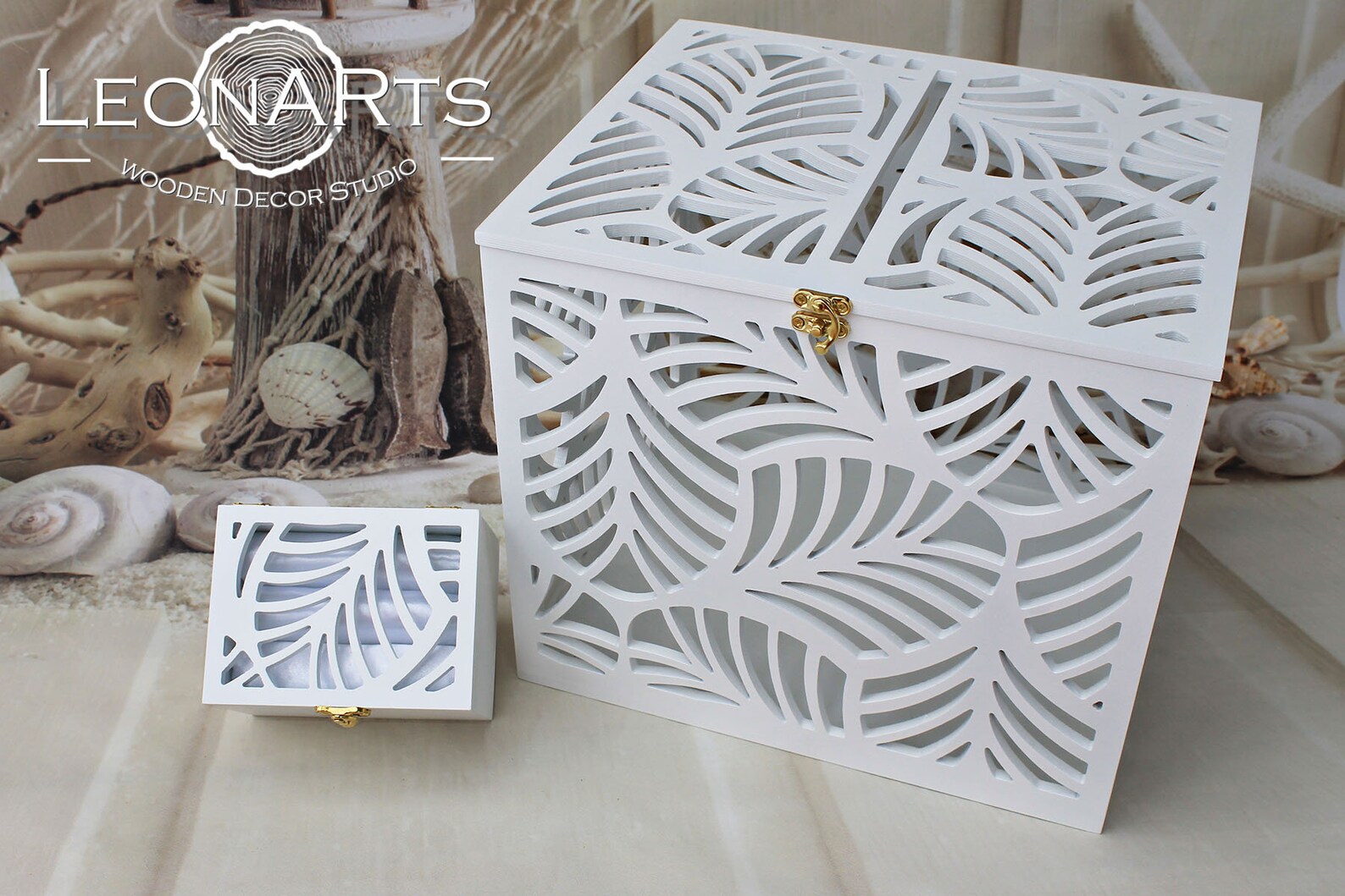 Palm Leaves Wedding Card Box&ring Box-palm Fronds Wedding Set-tropical ...