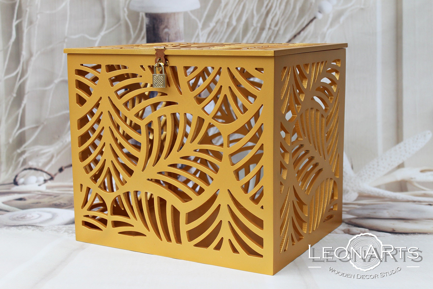 Gold Palm Leaves Wedding Card Box-palm Fronds Wedding Money Box ...