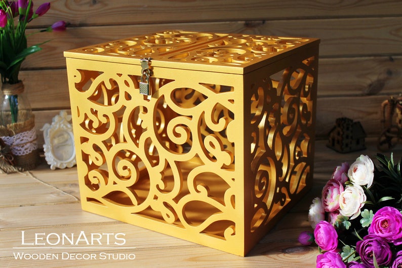 Lockable Wedding Card Box BIG Size-gold Keepsake Box With | Etsy