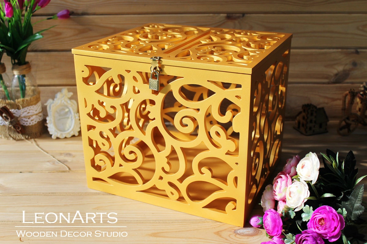 Lockable Wedding Card Box BIG Size-gold Keepsake Box With | Etsy
