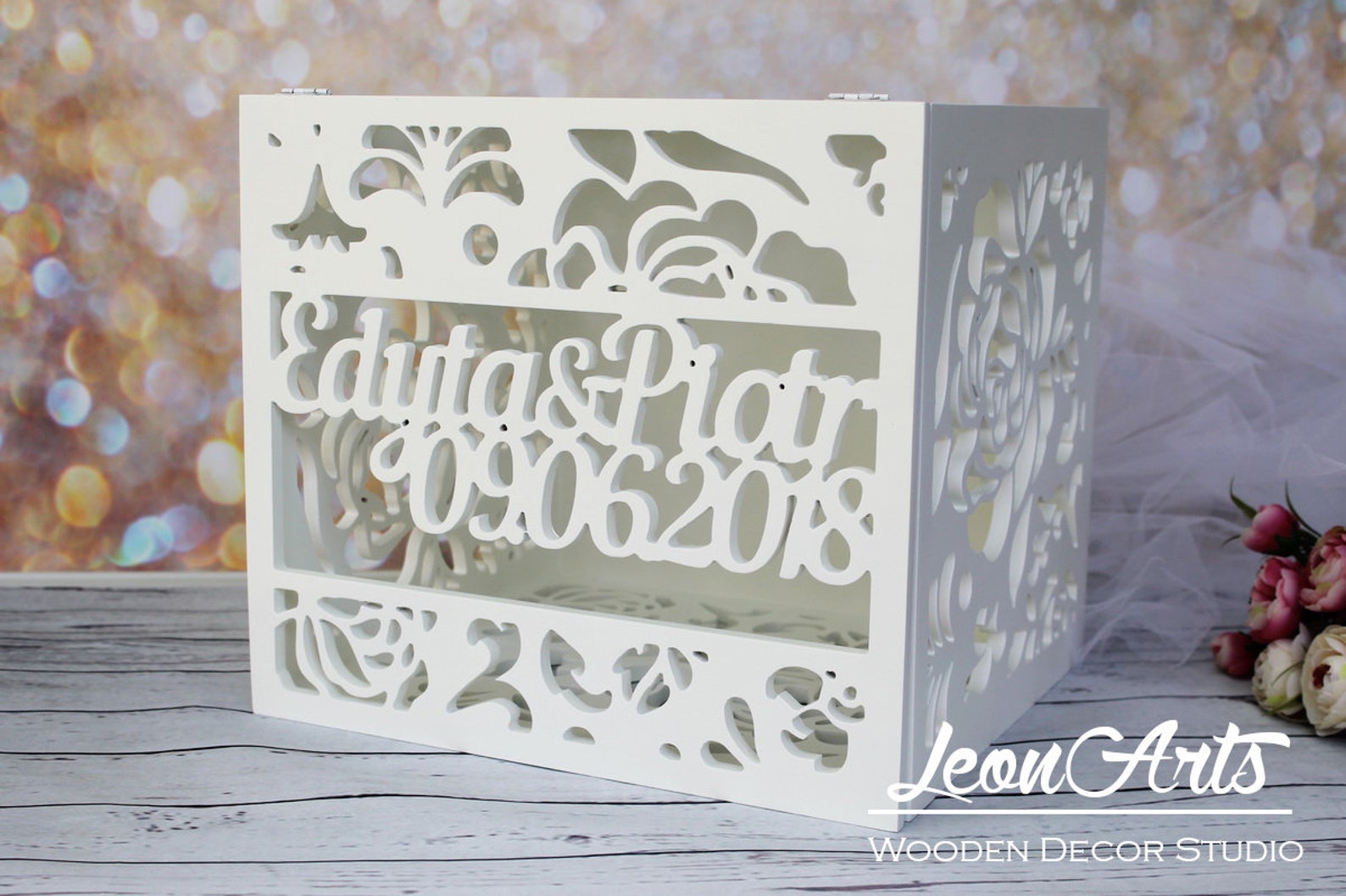 Personalized Ivory Wedding Card Box With Roses-wedding Gift-plywood Box ...