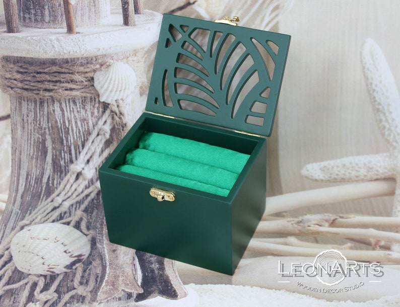 Palm Leaves Wedding Ring Bearer Box-dark Green Palm Fronds Ring ...