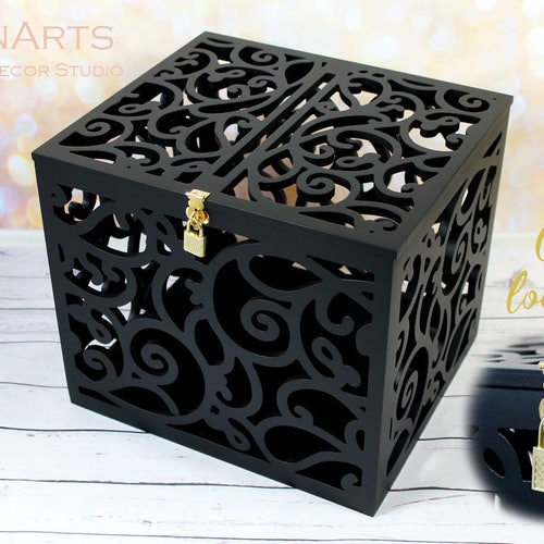 Lockable Wedding Card Box BIG Size-black Keepsake Box With - Etsy