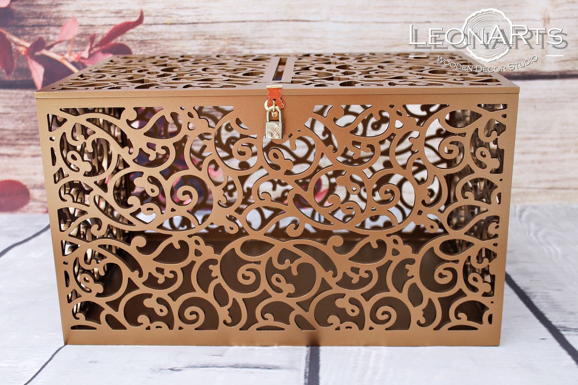 Wedding Card Box BIG SIZE in Ancient Gold-large Keepsake | Etsy