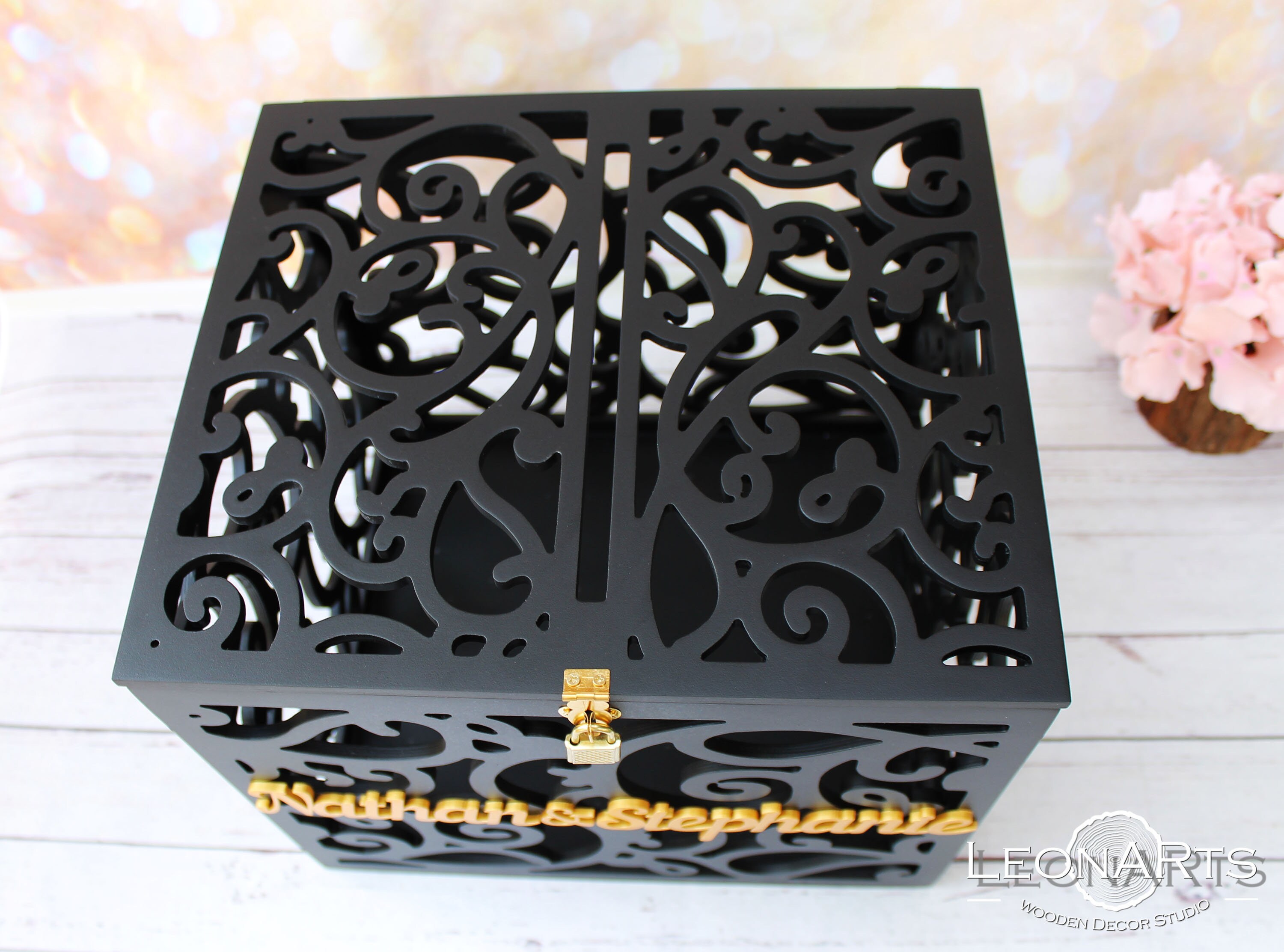 Personalized Wedding Card Money Box in Black&gold-wedding Card Money ...