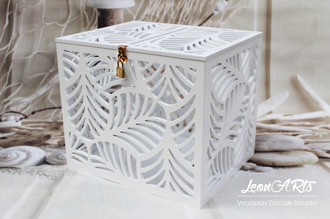 Palm Leaves Wedding Card Box - Palm Fronds Money Box - Tropical Beach ...