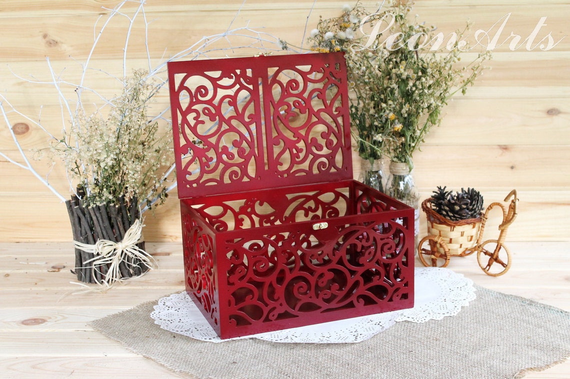 Wedding Card Box in Deep Red-wedding Gift-plywood Box-keepsake - Etsy