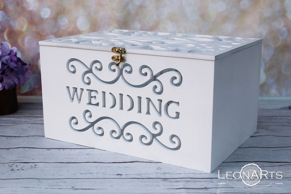 Lockable Wedding Card Box-White Keepsake Box with lock&key-Wedding ...