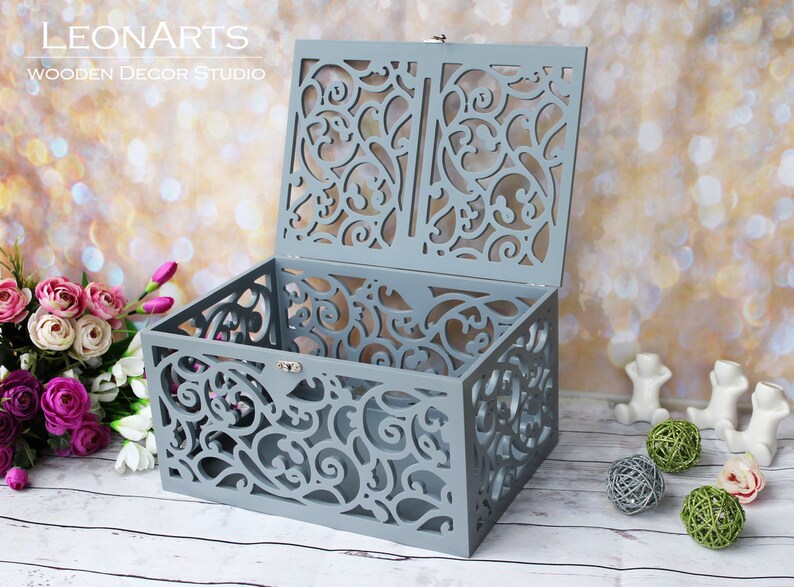 Gray Wedding Card Box With Slot-keepsake Box With Lock-wedding Money ...