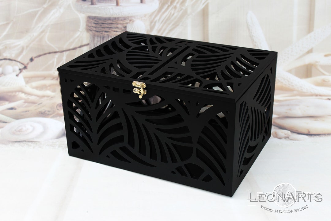 Black Palm Leaves Wedding Card Box-palm Fronds Money Box-tropical Beach ...