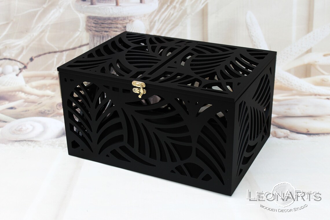 Black Palm Leaves Wedding Card Box-palm Fronds Money Box-tropical Beach ...