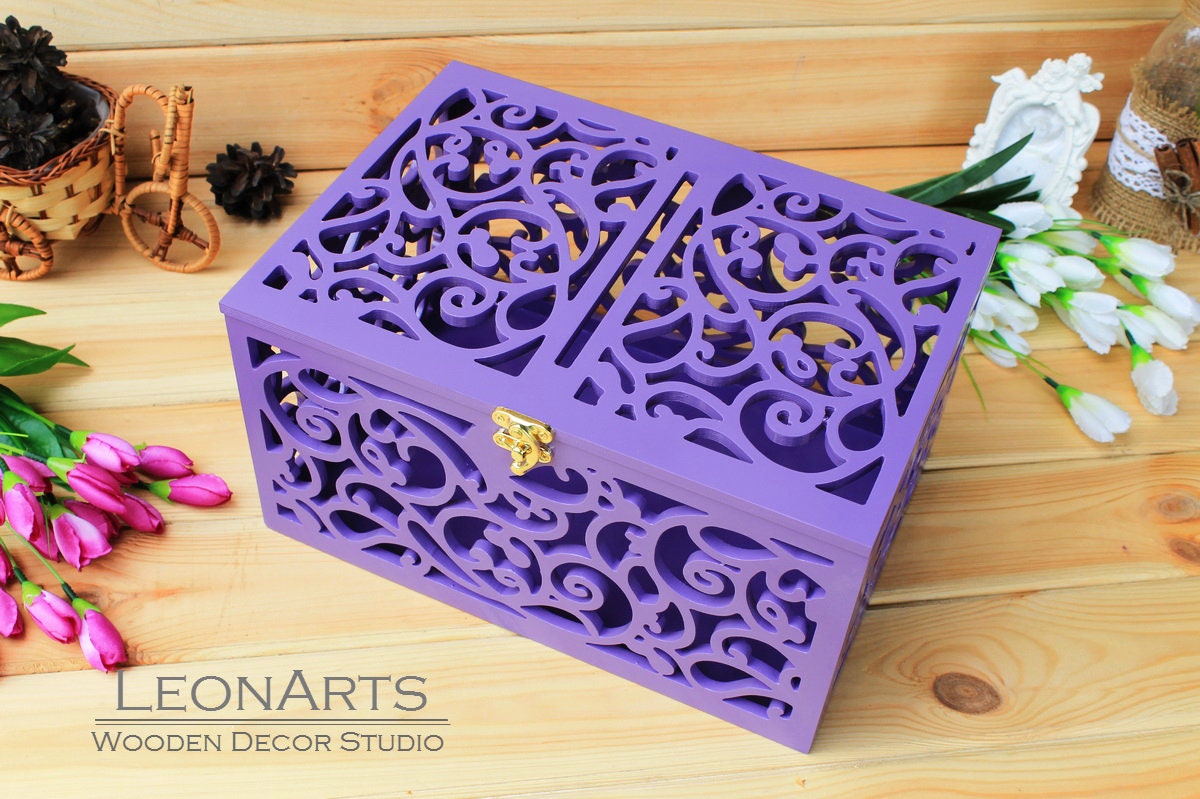 Purple Wedding Card Box-wedding Gift-plywood Box-keepsake Box-wedding ...