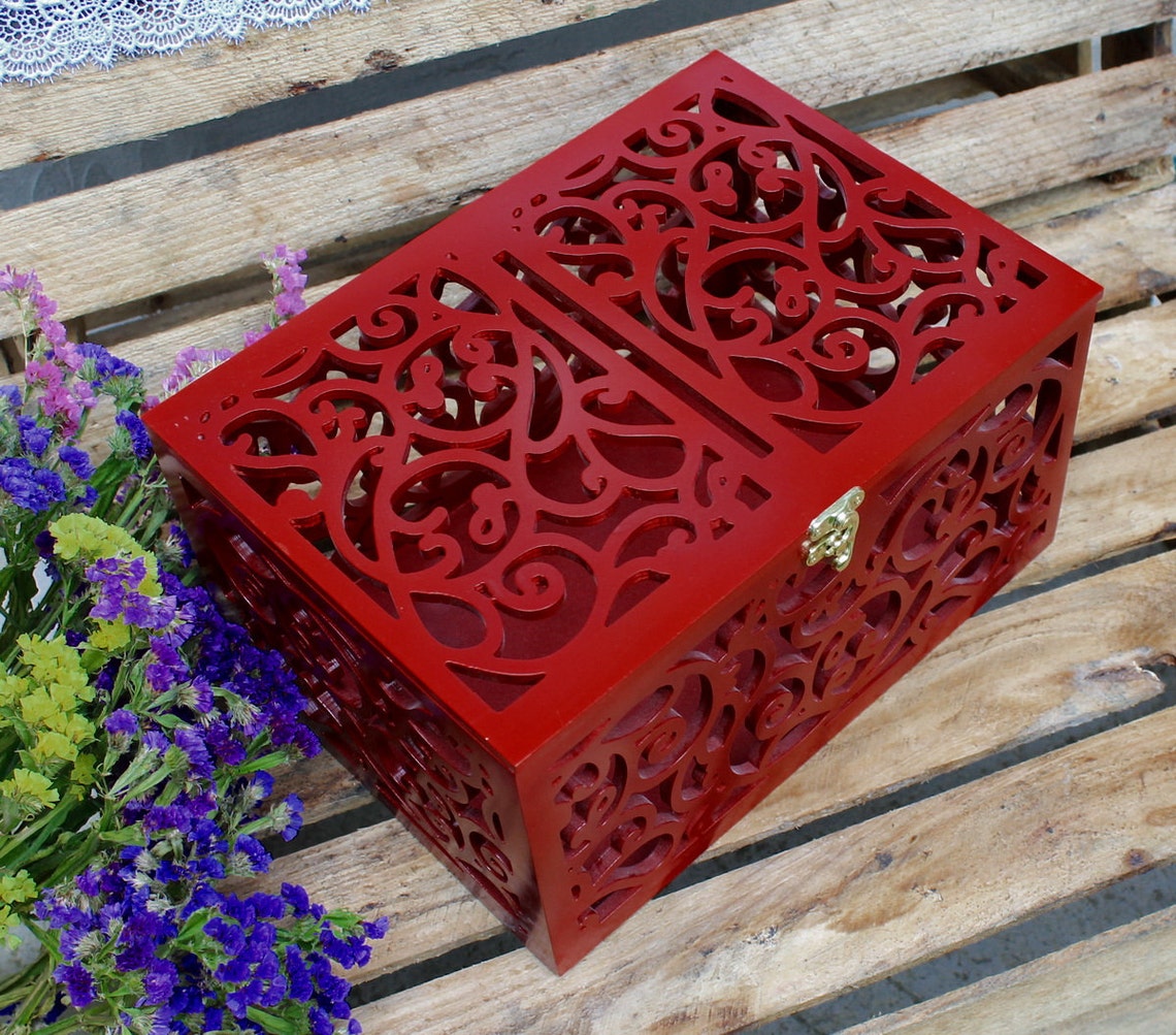 Wedding Card Box in Deep Red-wedding Gift-plywood Box-keepsake | Etsy