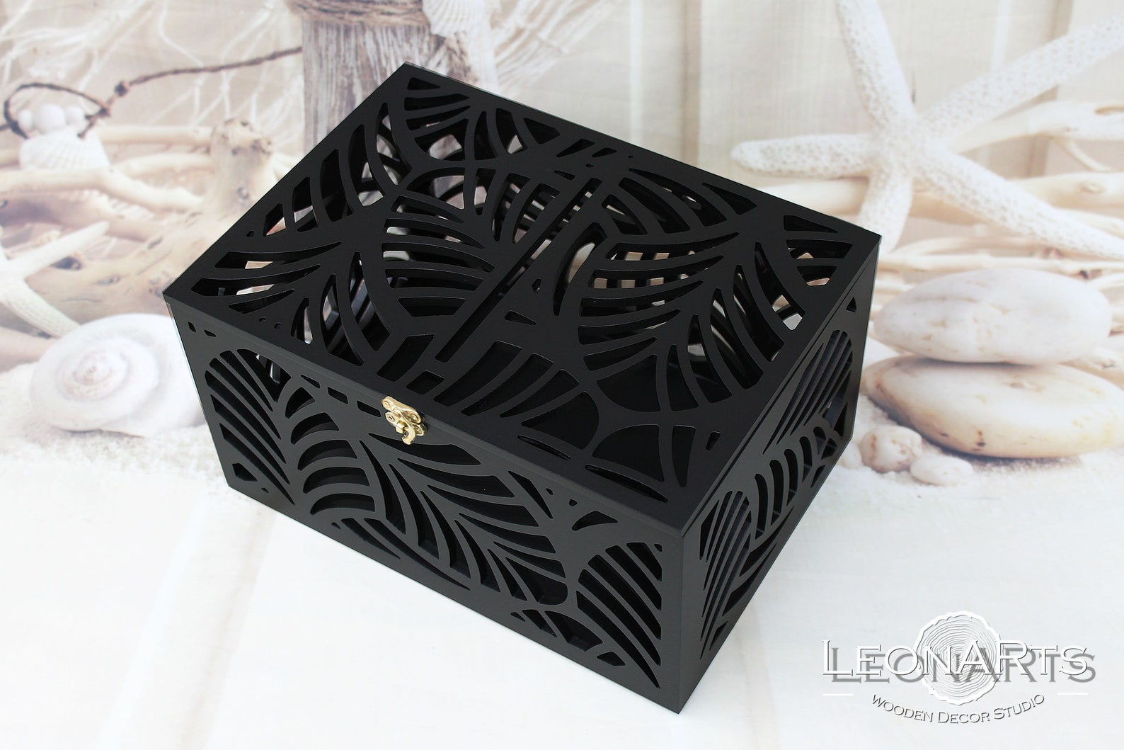 Black Palm Leaves Wedding Card Box-palm Fronds Money Box-tropical Beach ...