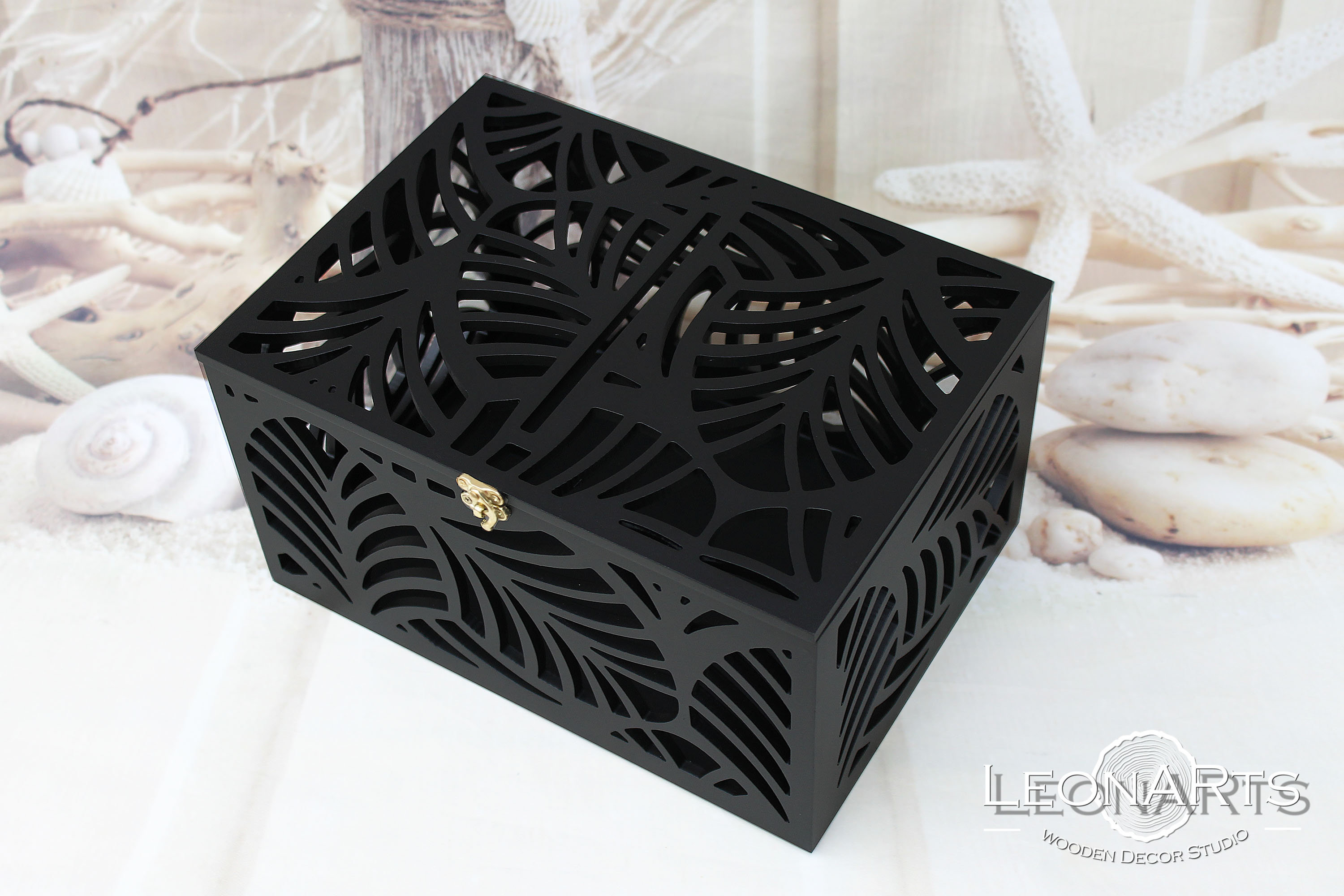 Black Palm Leaves Wedding Card Box-palm Fronds Money Box-tropical Beach ...