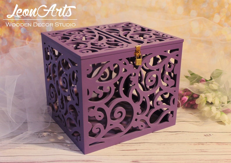 Lockable Wedding Card Box BIG SIZE in Purple-Keepsake Box with | Etsy