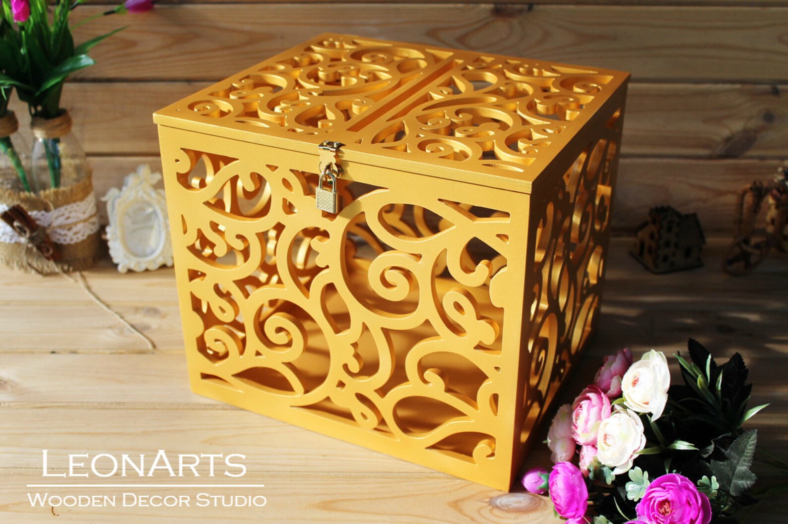 Lockable Wedding Card Box BIG Size-gold Keepsake Box With | Etsy