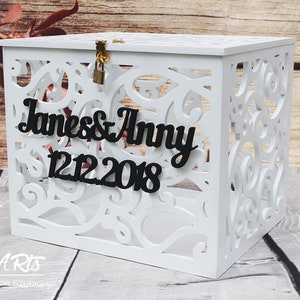 Lockable Personalized Wedding Card Box BIG Size-keepsake Box Gold Lock ...